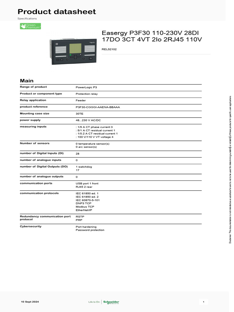 Schneider Electric - PowerLogic-P3-Protection-Relays - REL52102 | PDF ...