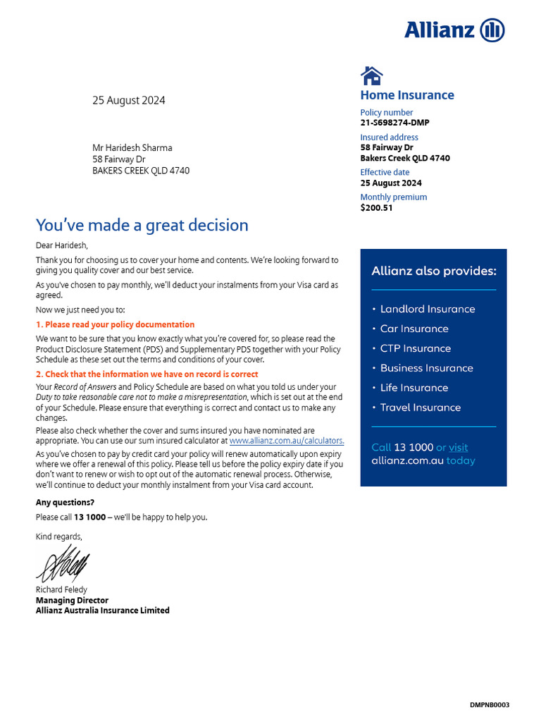 Home Insurance Policy and PDS & SPDS Welcome Pack - 21-S698274-DMP ...