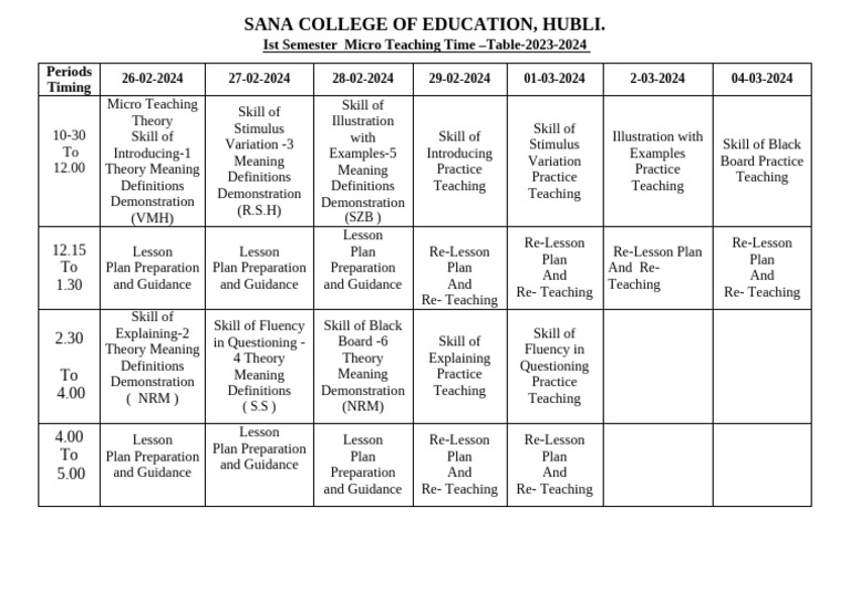 Micro Teaching Time Table-2024 | PDF
