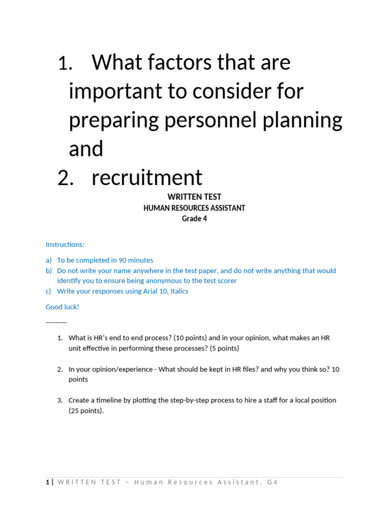 HR Assistant Written Test Guide | PDF | Human Resources