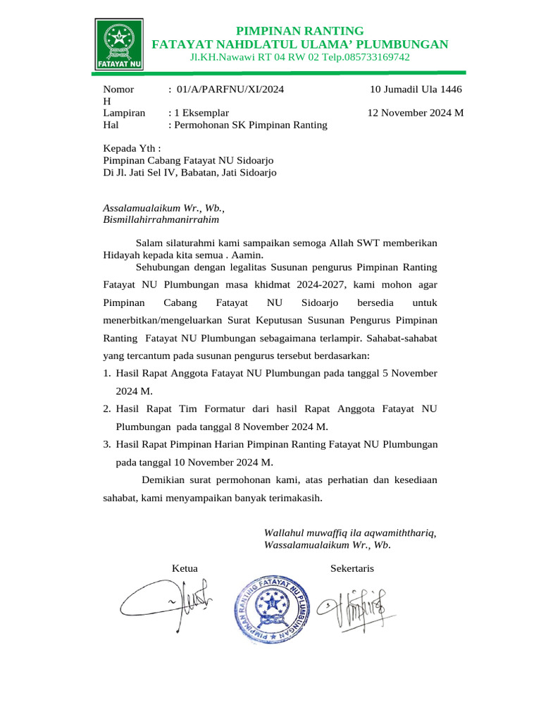Pengajuan SK Ranting Plumbungan | PDF | Politik | Agama & Spiritualitas
