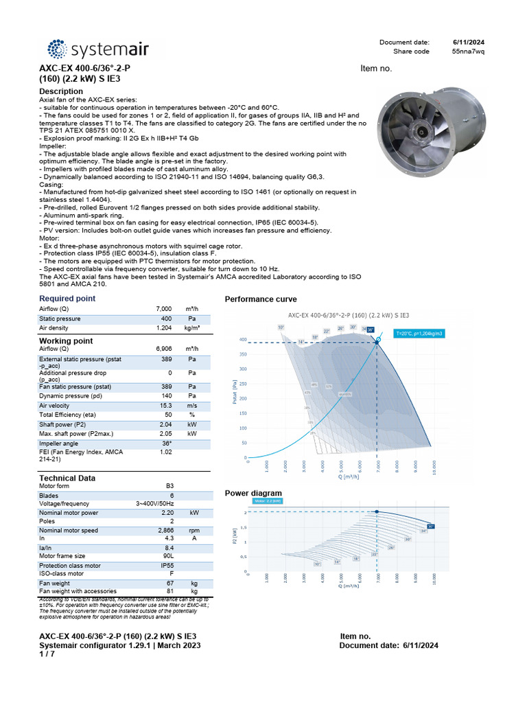 Var. I - 3.AXC-EX - 400-6 - 36°-2-P - (160) - (2.2 - KW) - S - IE3 | PDF | Electric Motor ...