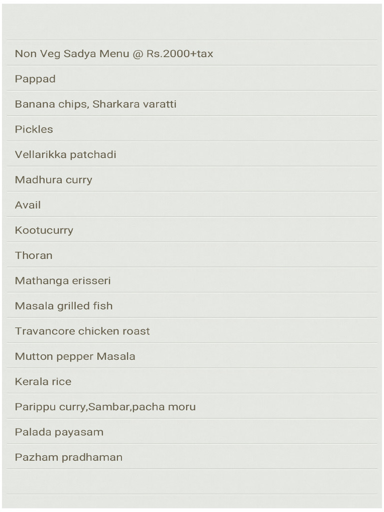 Non Veg Sadya Menu | PDF
