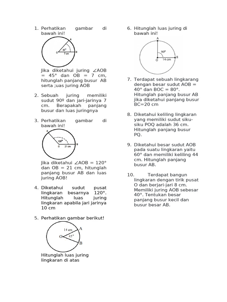 Soal Panjang Busur dan Luas Juring | PDF