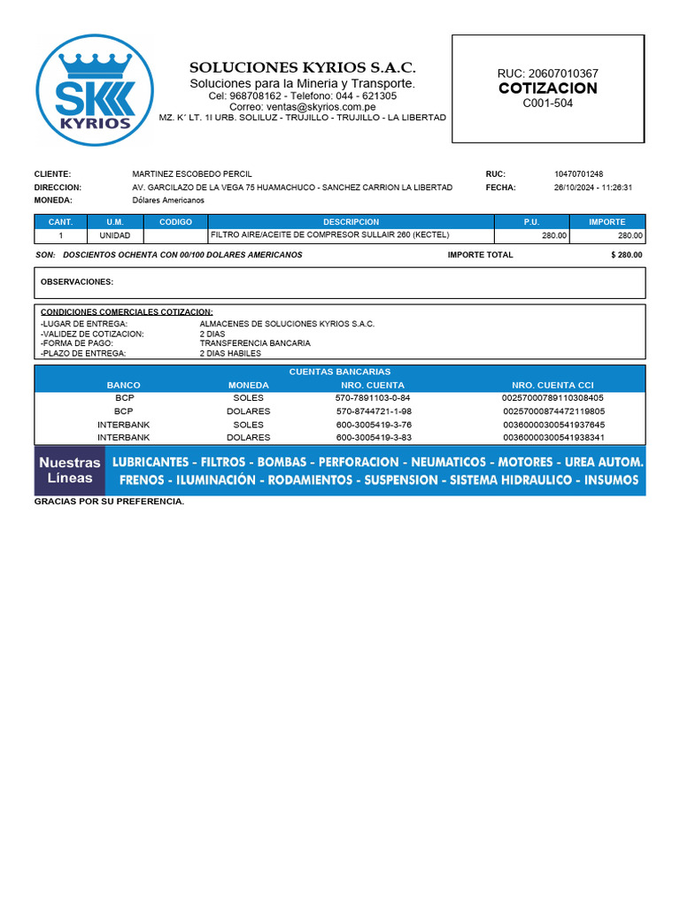 Cotizacion C001 504 20241026 | PDF