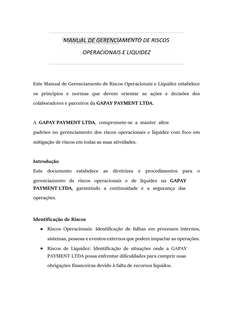 Manual de Gerenciamento de Riscos Operacionais e Liquidez - Gapay ...