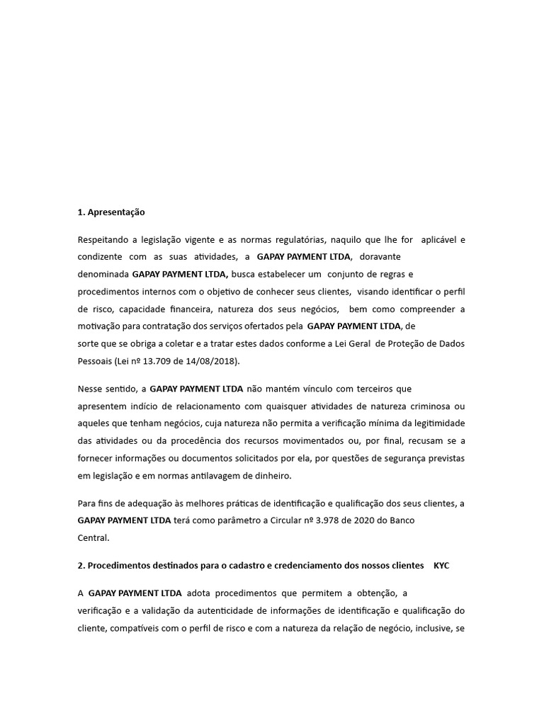 Manual Kyc - Gapay Payment Ltda | PDF | Conformidade regulatória | Business