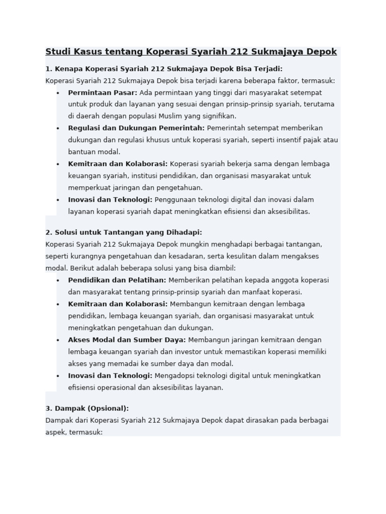 Koperasi Syariah 212 Depok: Studi Kasus | PDF