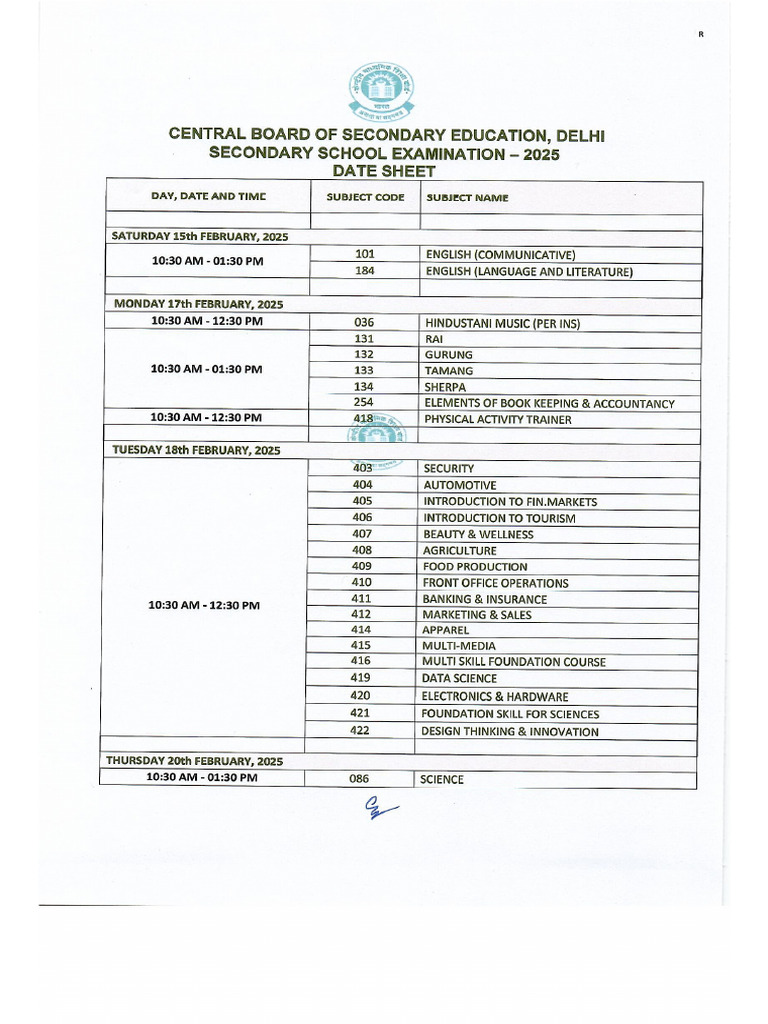 CBSE 10th Exam 2025 Date Sheet SarkariResult Com | PDF