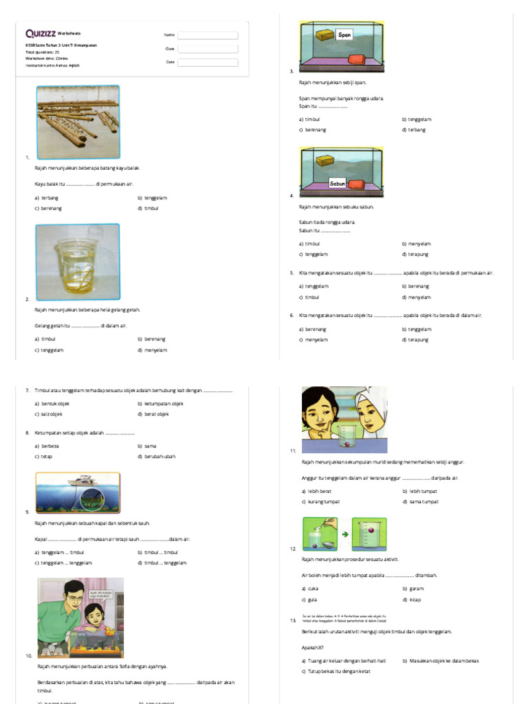 KSSR Sains Tahun 3 Unit 7 Ketumpatan | PDF