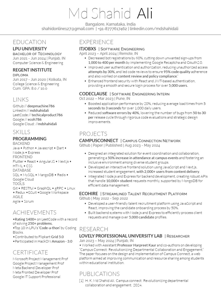 MD Shahid Ali Salesforce Software Application Development Apprenticeship Resume | PDF | Java ...