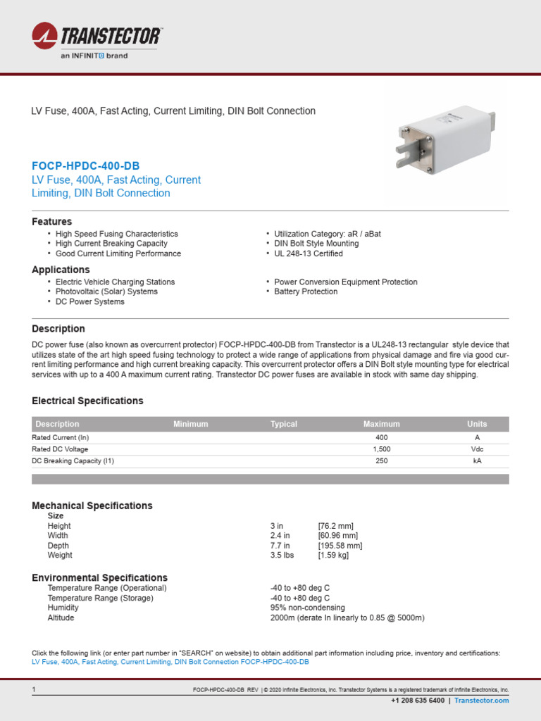 FOCP HPDC 400 DB - Datasheets - US | PDF | Fuse (Electrical) | Electronics