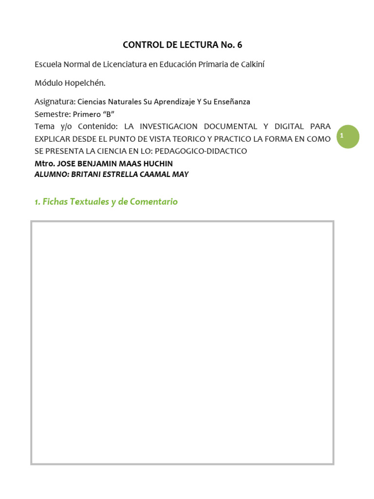 CONTROL DE LECTURA No 6 | PDF | Pedagogía | Aprendizaje