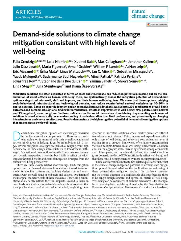 Demand-Side Solutions To Climate Change Mitigation Consistent With High ...