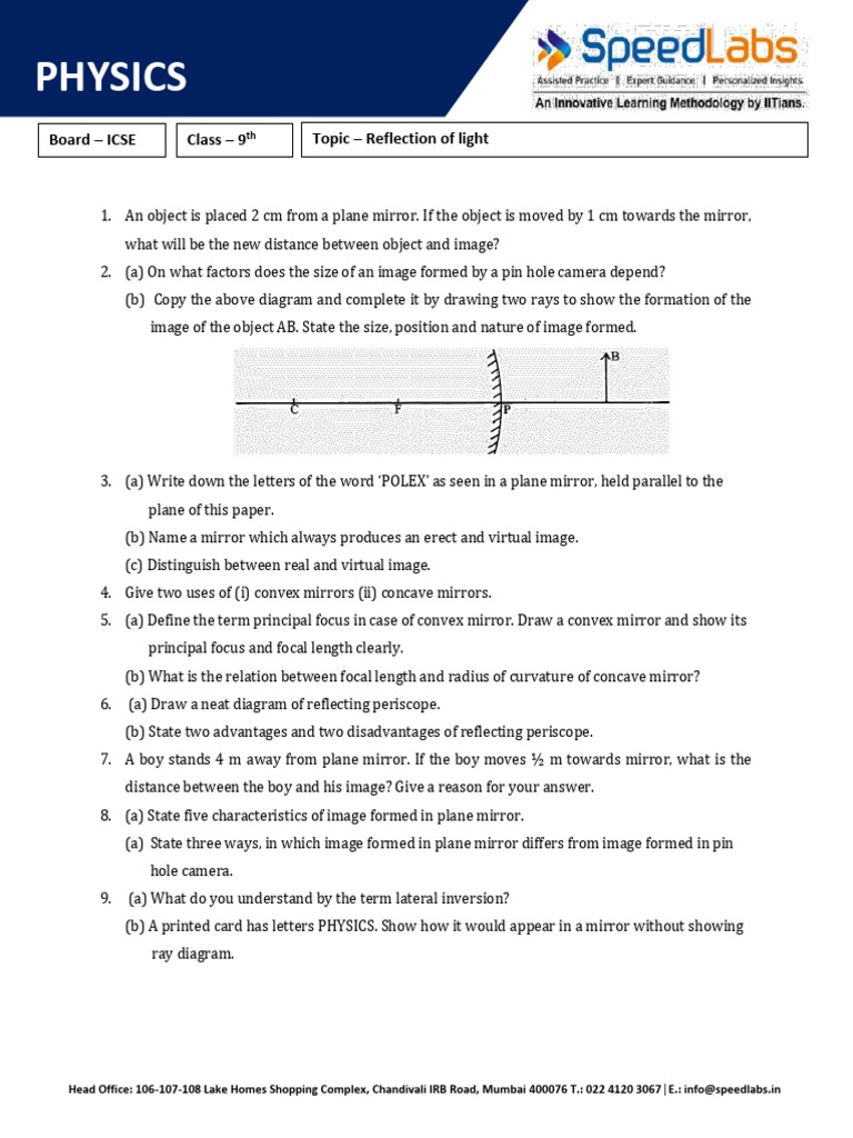 ICSE Class 9: Light Reflection | PDF | Mirror | Reflection (Physics)