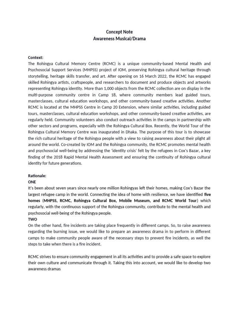 Concept Note Awareness Musical Drama | PDF | Rohingya People