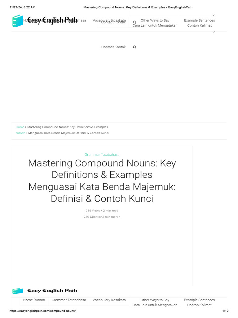 Mastering Compound Nouns - Key Definitions & Examples - EasyEnglishPath | PDF | English Language ...