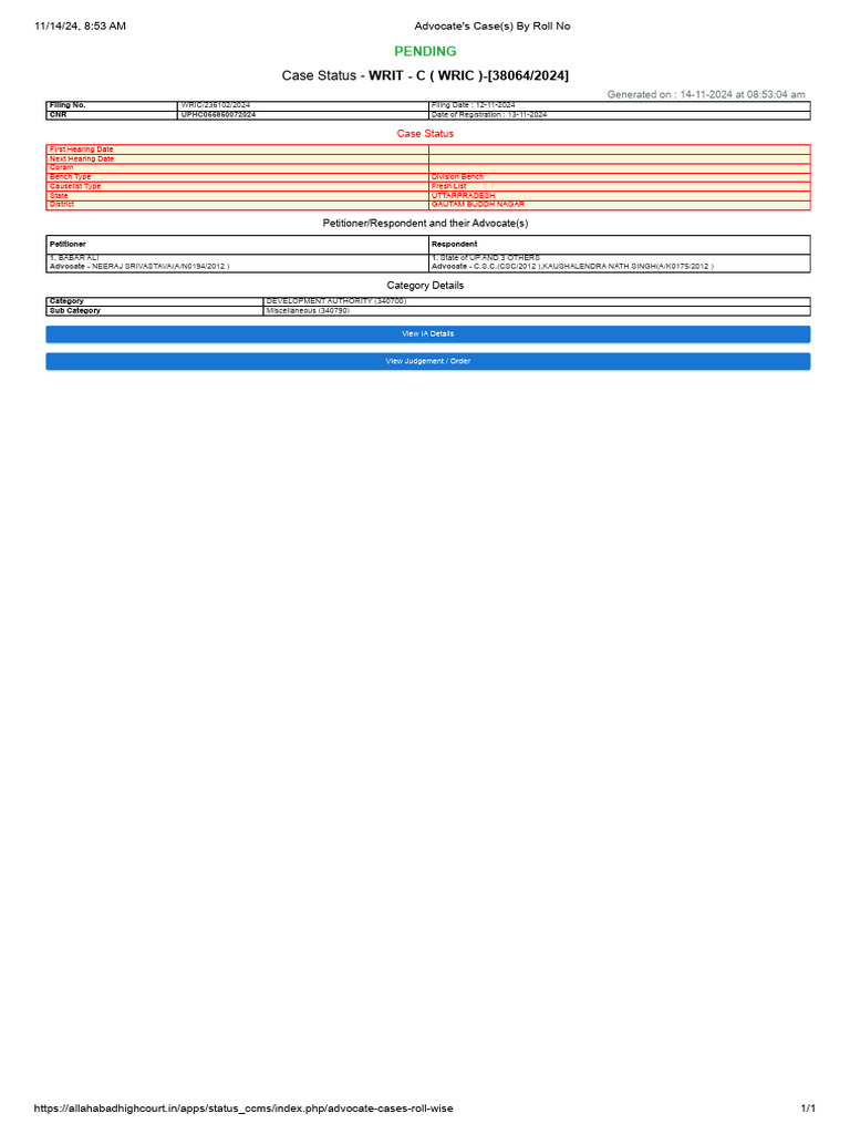 Advocate Case Status: Babar Ali | PDF