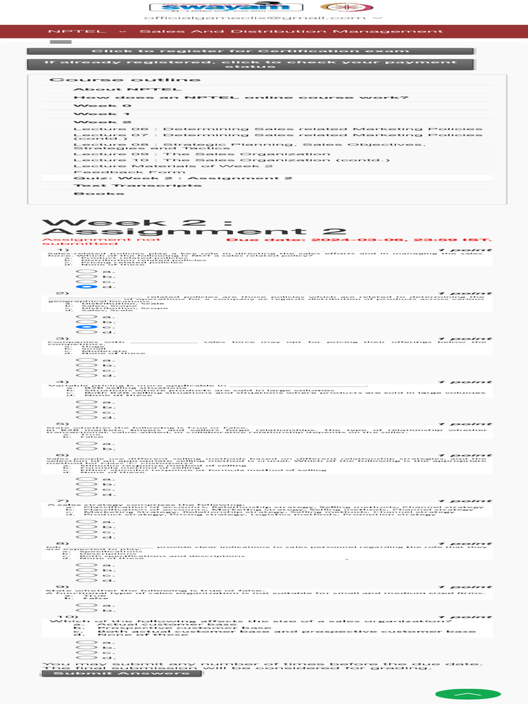 Sales and Distribution Management - Unit 5 - Week 2 | PDF