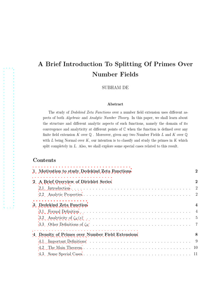 A Brief Introduction To Splitting of Primes Over N | PDF | Field ...