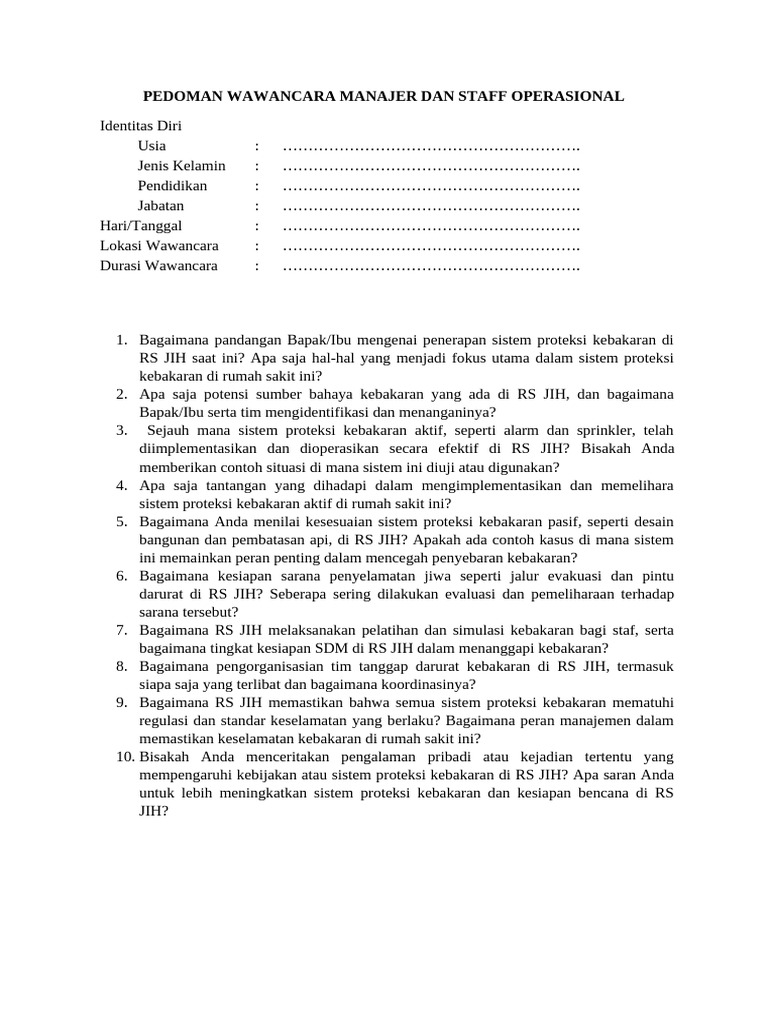 Pedoman Wawancara Manajer Dan Staff Operasional | PDF | Pengembangan Diri
