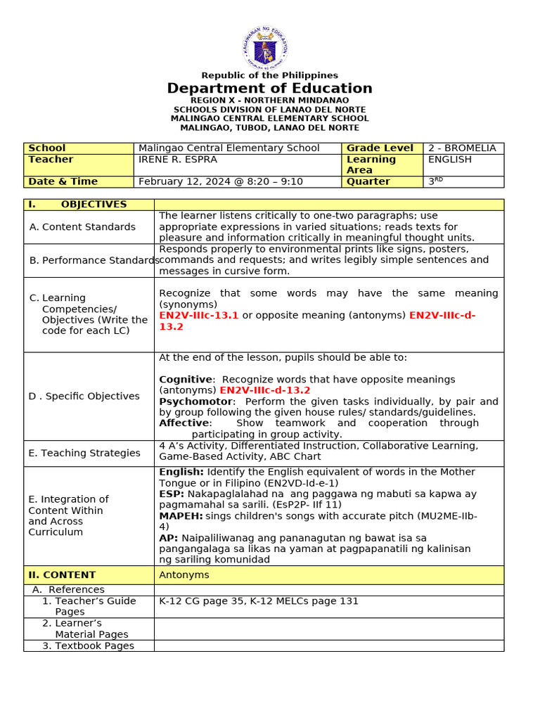 Cot 2-2.12.24 | PDF | Differentiated Instruction | Learning