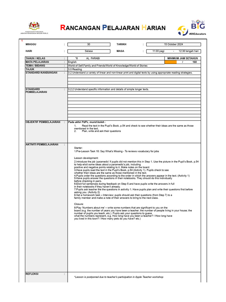 Contoh ERPH Guru - RPH Minggu 30 - (14 Okt 2024 - 18 Okt 2024) - SELASA ...