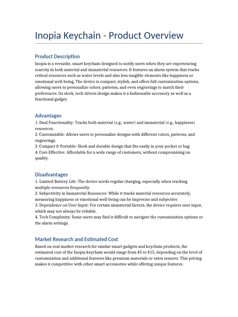 Inopia Keychain Product Overview | PDF