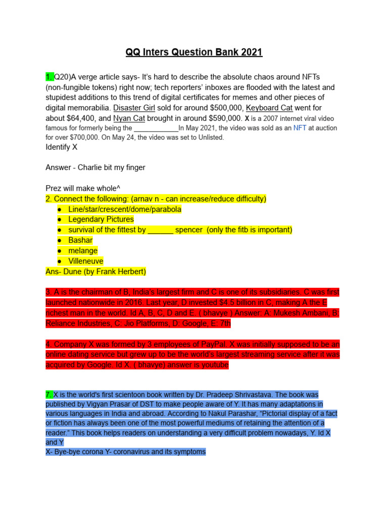 QQ Inters Question Bank 2021 | PDF | Pixar