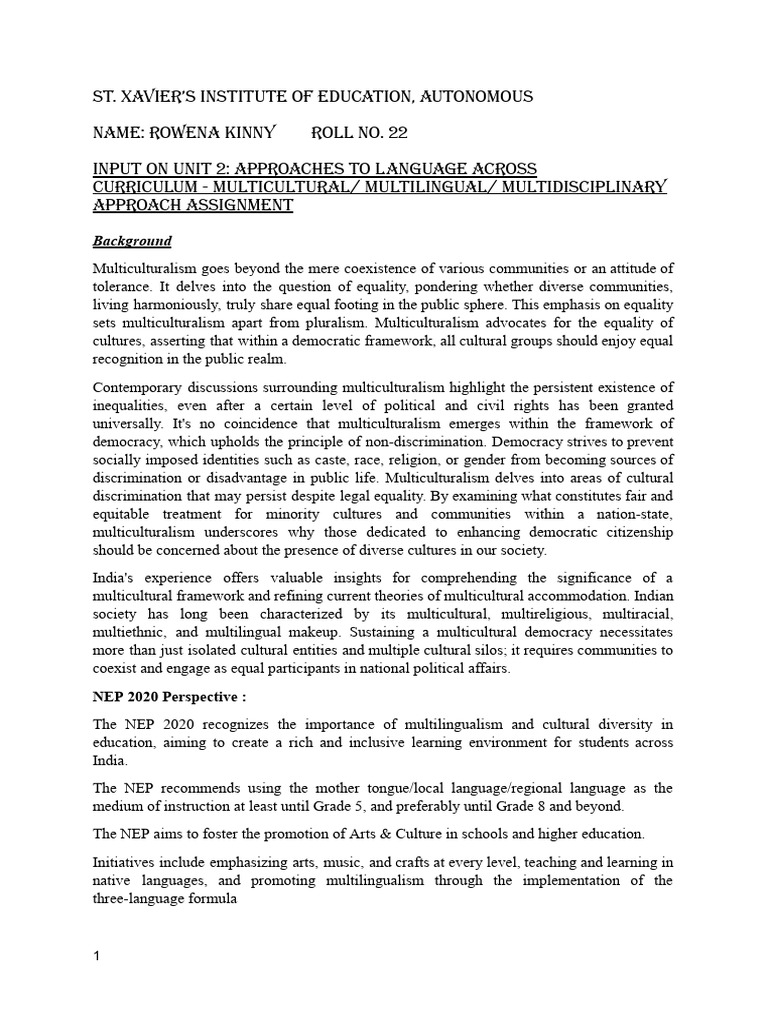 22-Rowena-MULTICULTURAL - MULTILINGUAL - MULTIDISCIPLINARY APPROACH ASSIGNMENT | PDF ...