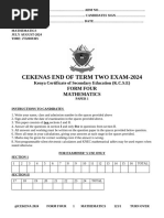 Mathematics Form 2 - Zeraki Achievers 2.0 - Question Paper | PDF | Area | Speed