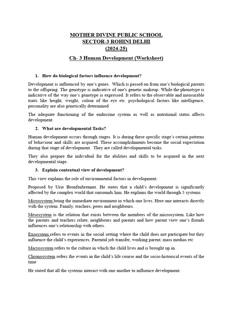 Ch-3 Human Development XI Worksheet 07082024 145054 | PDF | Cognitive ...