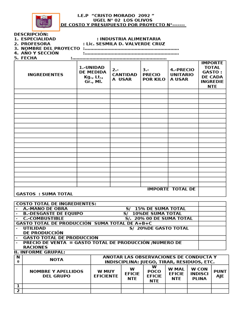 Hoja de Costo y Presupuesto | PDF