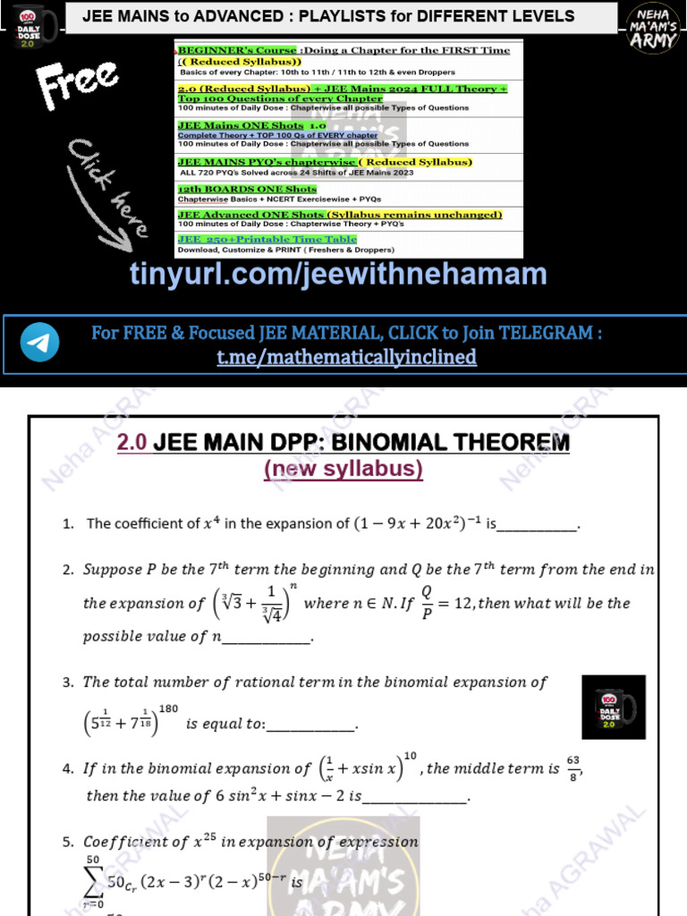 DPP Qs 2.0 Binomial Theorem (New Syllabus) | PDF | Mathematics | Combinatorics