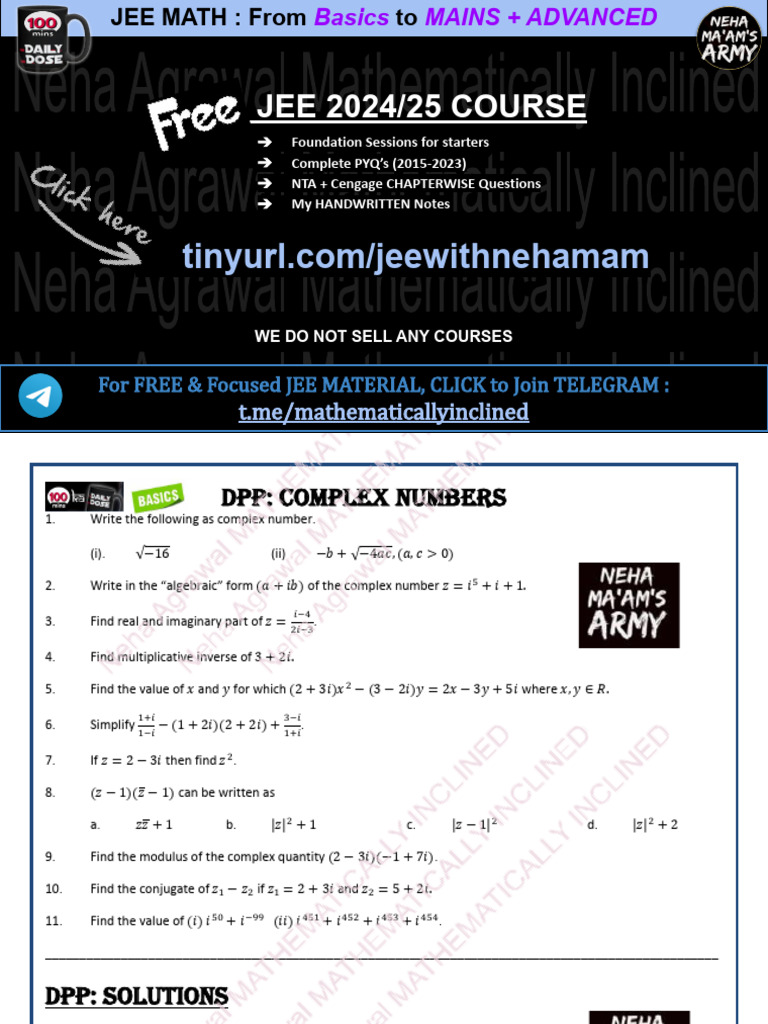DPP Complex Numbers | PDF | Complex Number | Mathematics