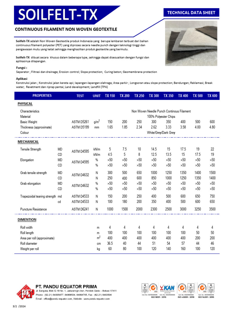 01.01.09.01 Spesifikasi Soilfelt TX-20240325 | PDF