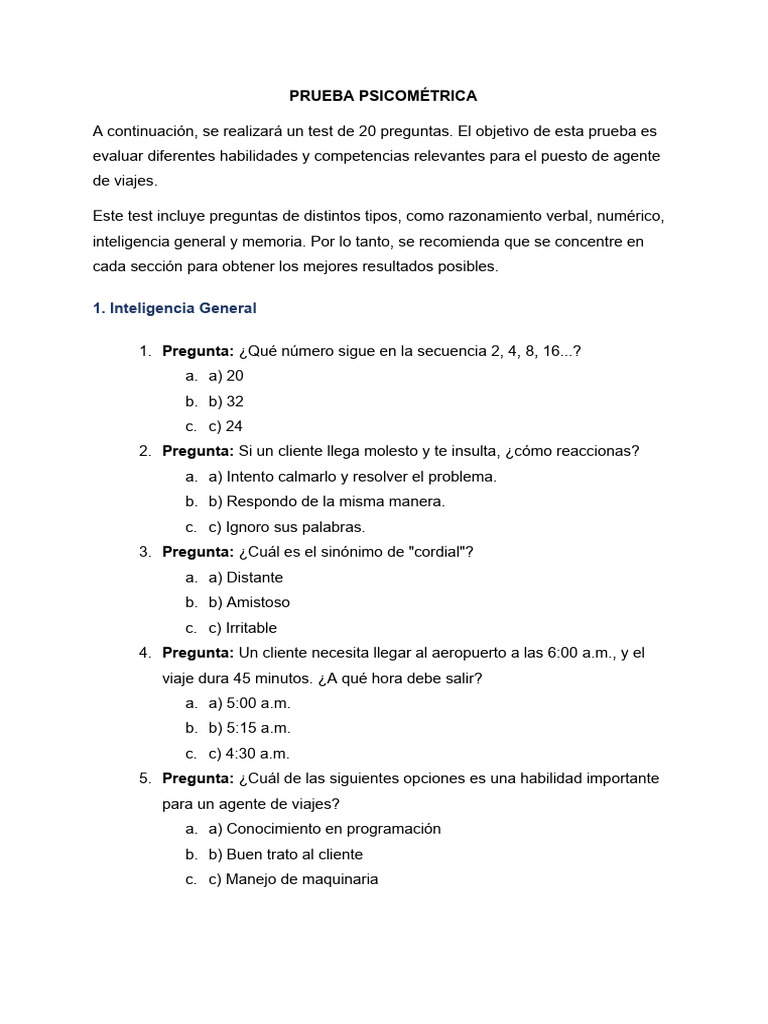 Prueba Psicométrica | PDF