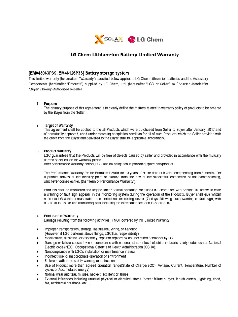 LG Chem Lithium-Ion Battery Limited Warranty | PDF | Procurement | Arbitration