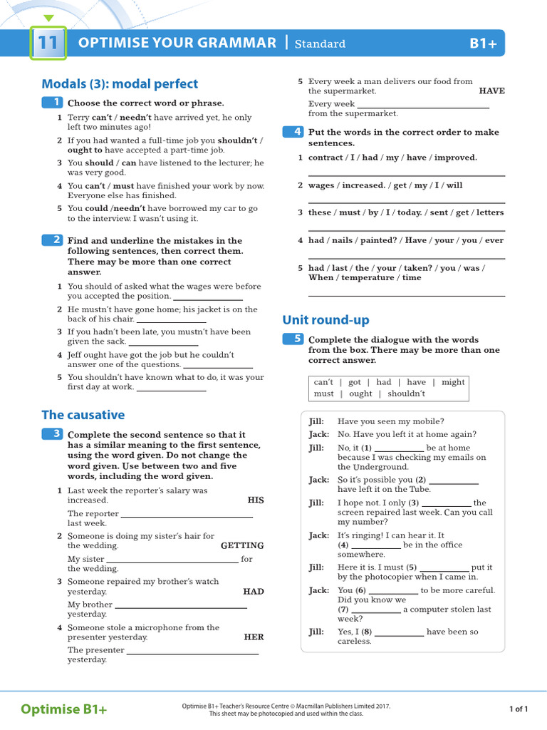 OPT B1plus U11 Grammar Standard | PDF
