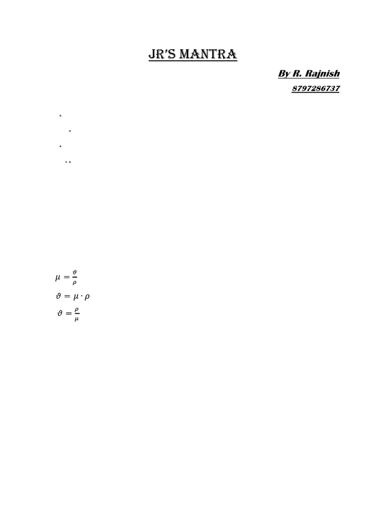 JR'S Mantra: by R. Rajnish | PDF | Viscosity | Pressure