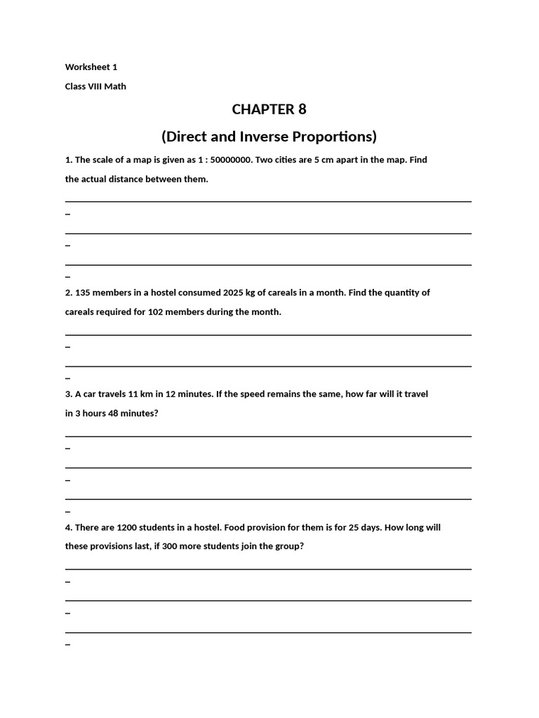 Class VIII Math: Proportions Worksheet | PDF