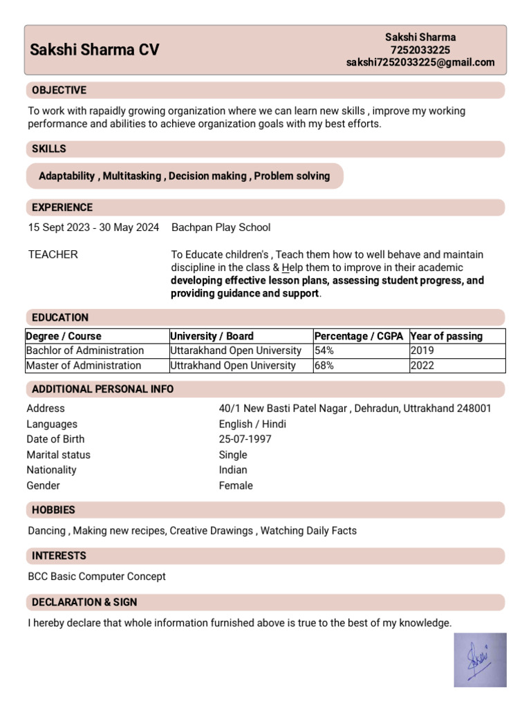 Sakshi Sharma Resume | PDF