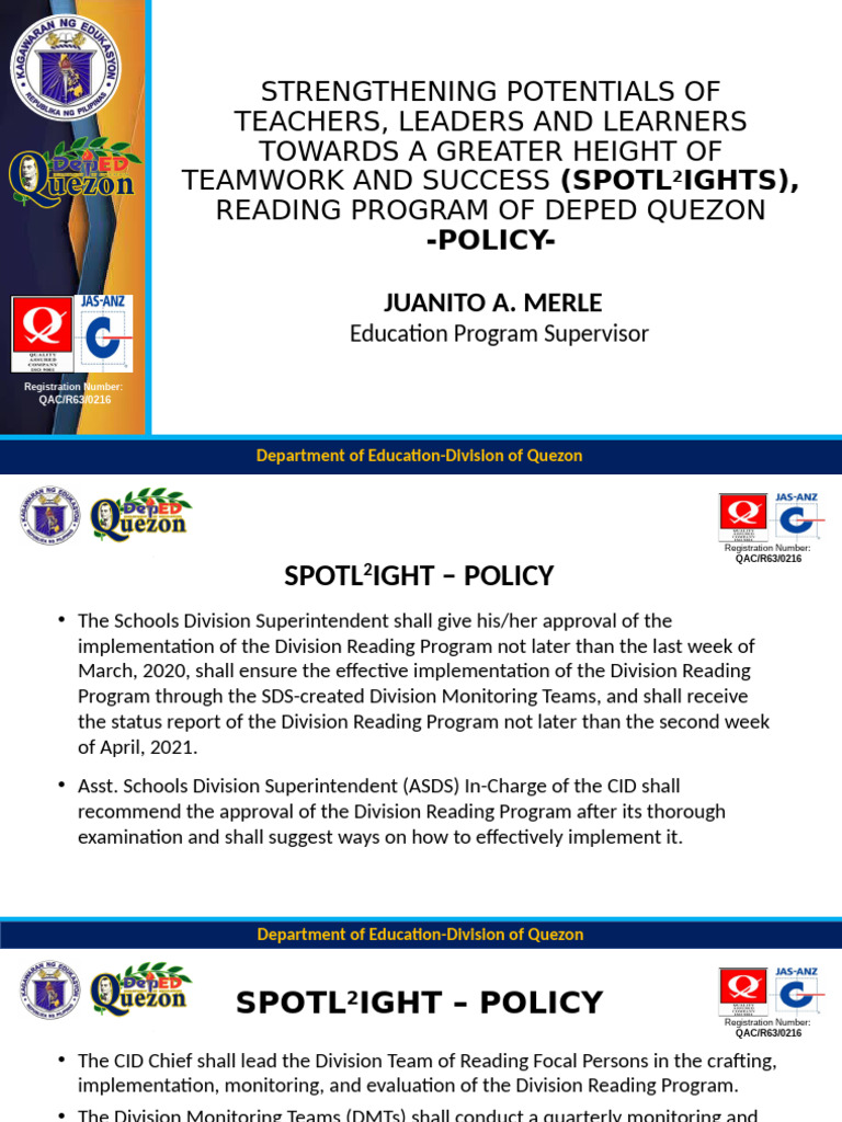 DepEd Quezon Reading Program Policy | PDF