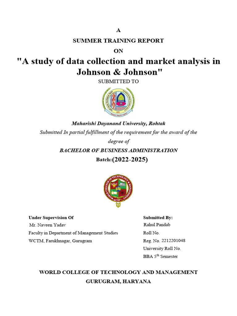 Rahul Pandab Summer Training Report | PDF | Johnson & Johnson