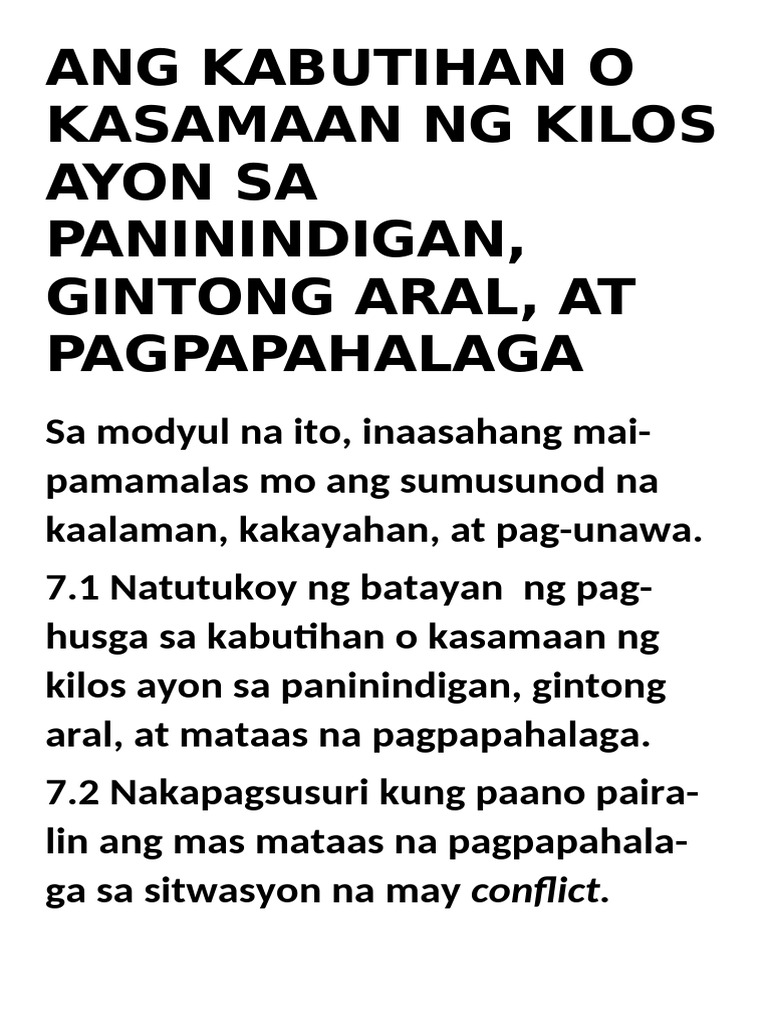 Ang Kabutihan o Kasamaan NG Kilos Ayon Sa Paninindigan | PDF