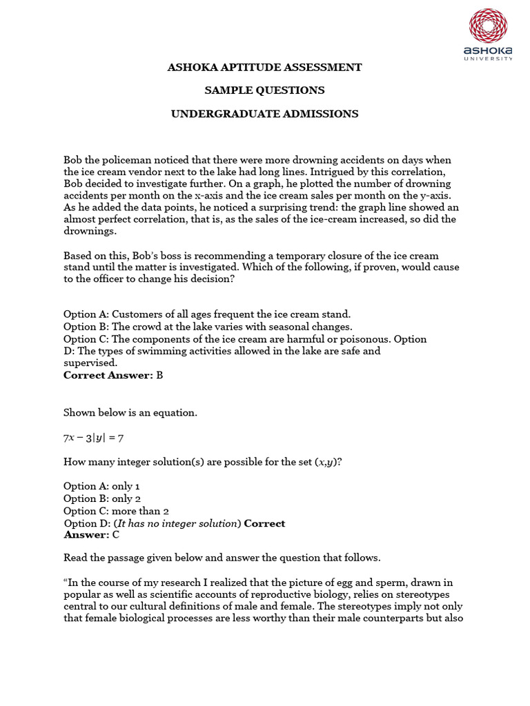 Ashoka Aptitude Test Sample Questions | PDF | Breads