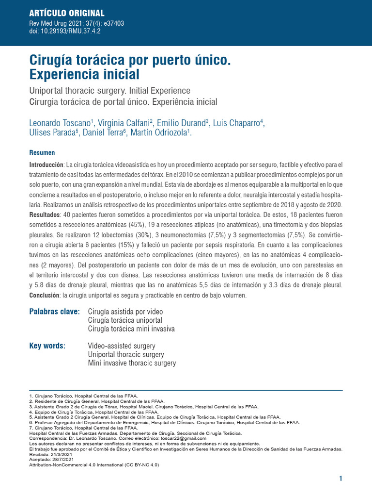 Uniportal Vats | PDF | Cirugía | Medicina CLINICA