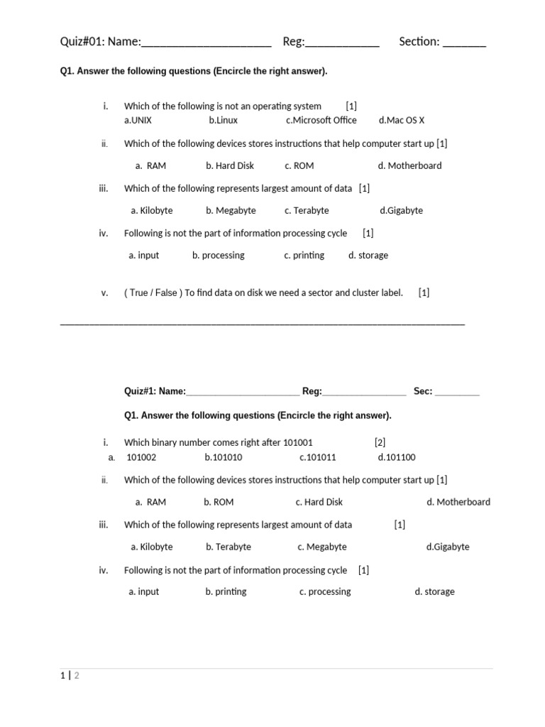 Computer Basics Quiz Questions | PDF