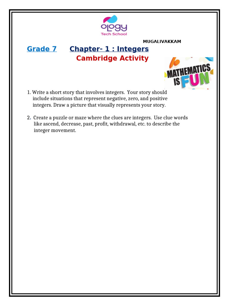 Cambridge Activity - Integers | PDF
