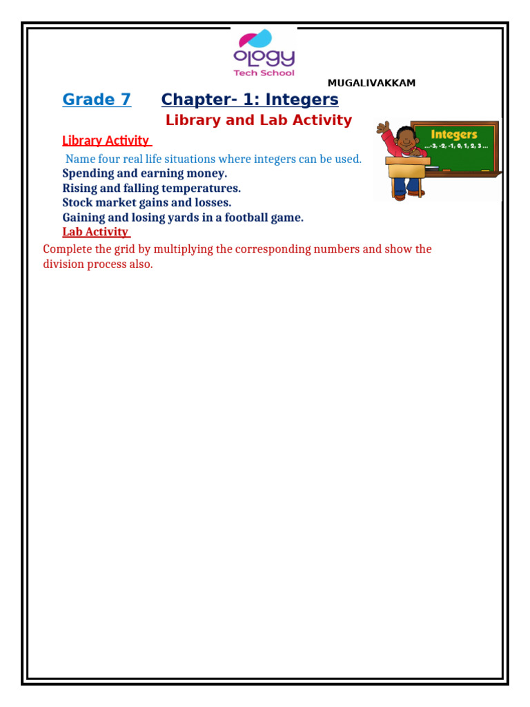Library-Lab Activity - Integers | PDF